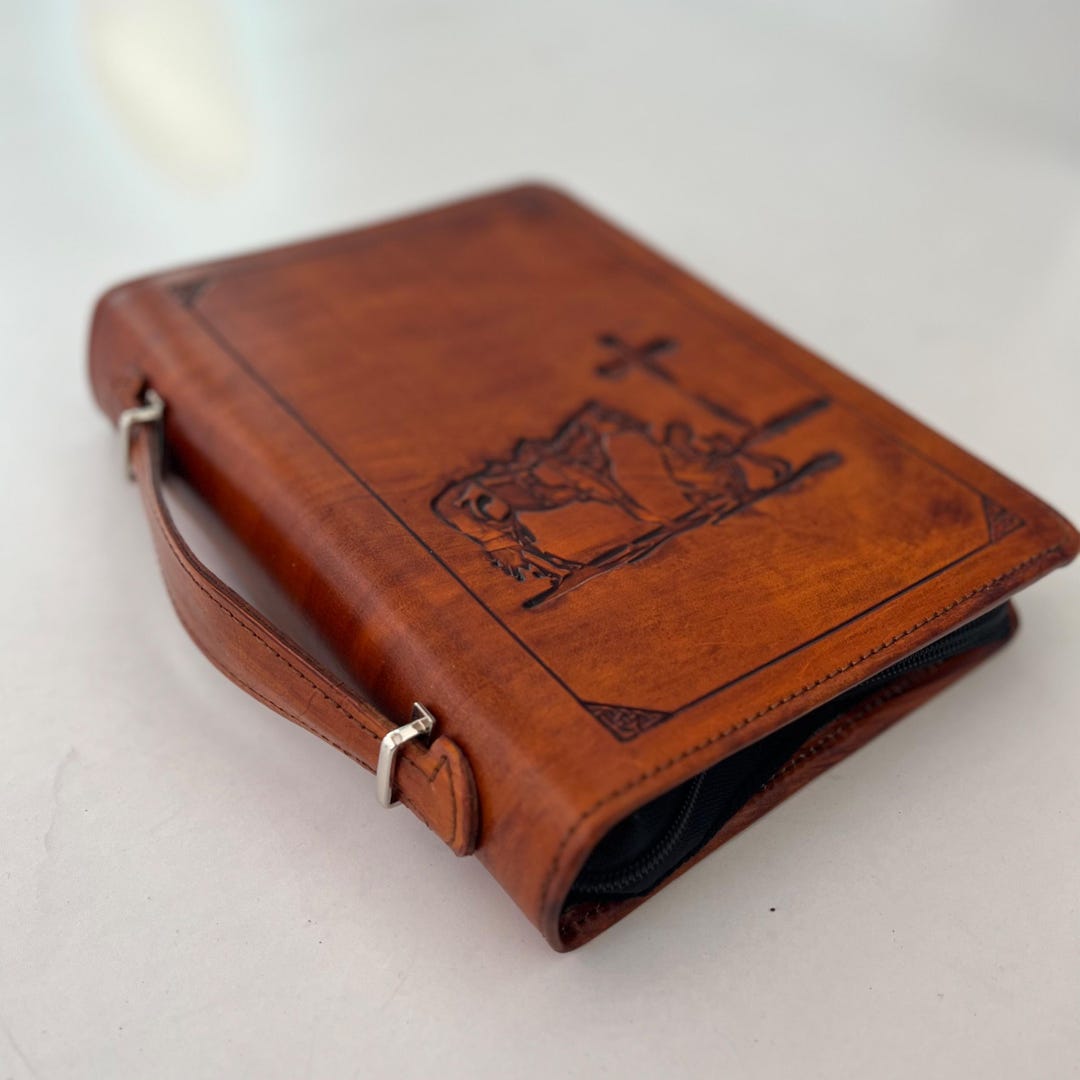 Leather Bible Cover, Case for Bible With Zipper and Top Handle ...