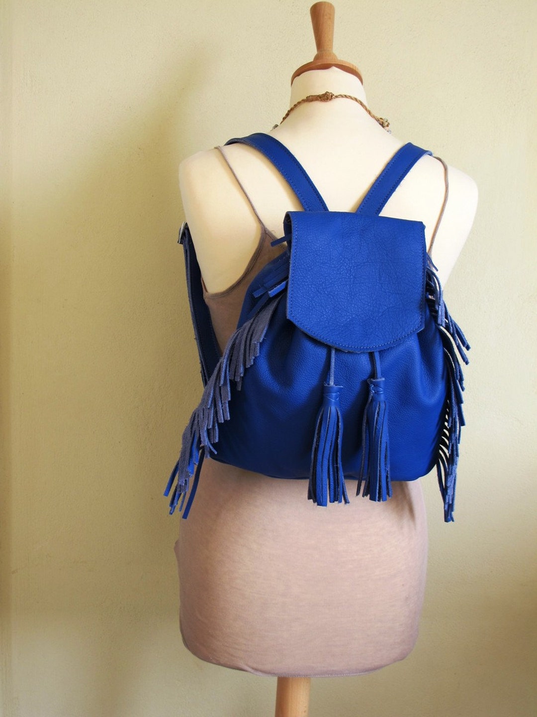 Fringed Leather Backpack With Adjustable Straps Available in 16 Colors ...