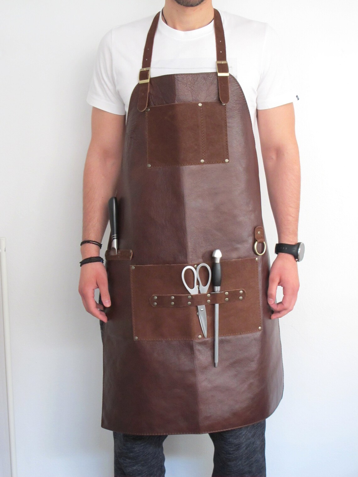 Leather Apron With Knife Seath Pockets - Etsy
