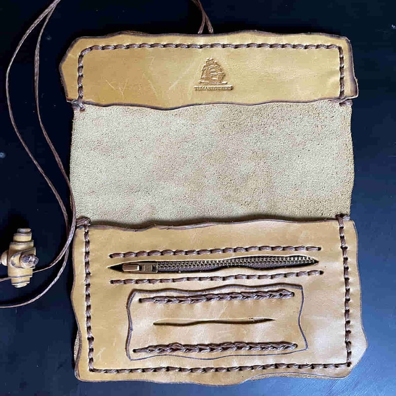 Leather Tobacco Pouch With Pyrography Maps - Etsy