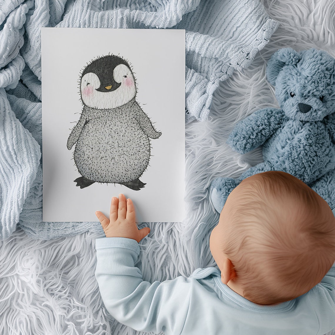 Baby Penguin, UNFRAMED New Born Art Print, Picture for Baby, Nursery ...