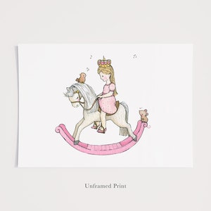 Rocking Horse, UNFRAMED Princess Print, Children's Picture, Pink ...