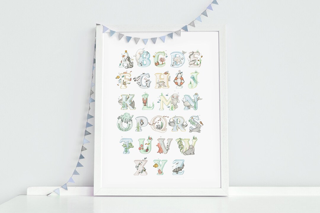 Alphabet Print, UNFRAMED Nursery Art, Whimsical, Kid's Picture ...