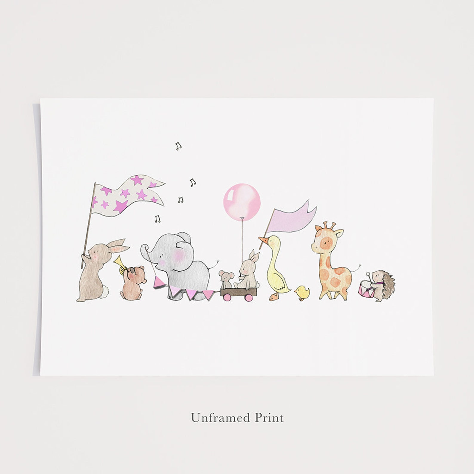 Pink Parade, UNFRAMED Nursery Art Picture, Giclée Print, Baby's Bedroom ...