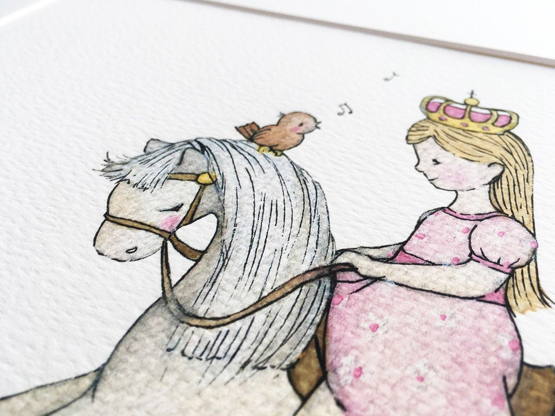 Rocking Horse, UNFRAMED Princess Print, Children's Picture, Pink ...