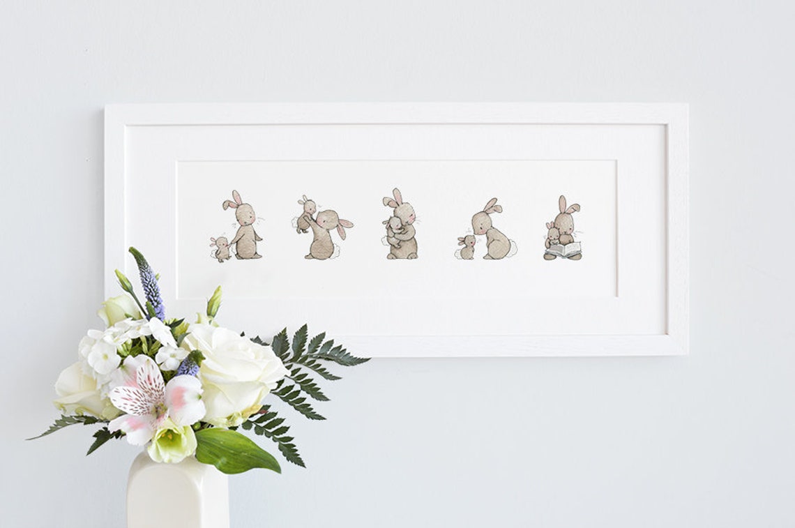 FRAMED Bunny Picture Rabbit Illustration Kid's Wall - Etsy