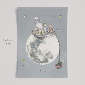 UNFRAMED Children's Moon Art, Space Theme Nursery, Kid's Bedroom Decor ...