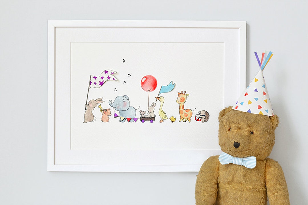 Animals on Parade, UNFRAMED Nursery Art Print Picture, Giclée Print ...