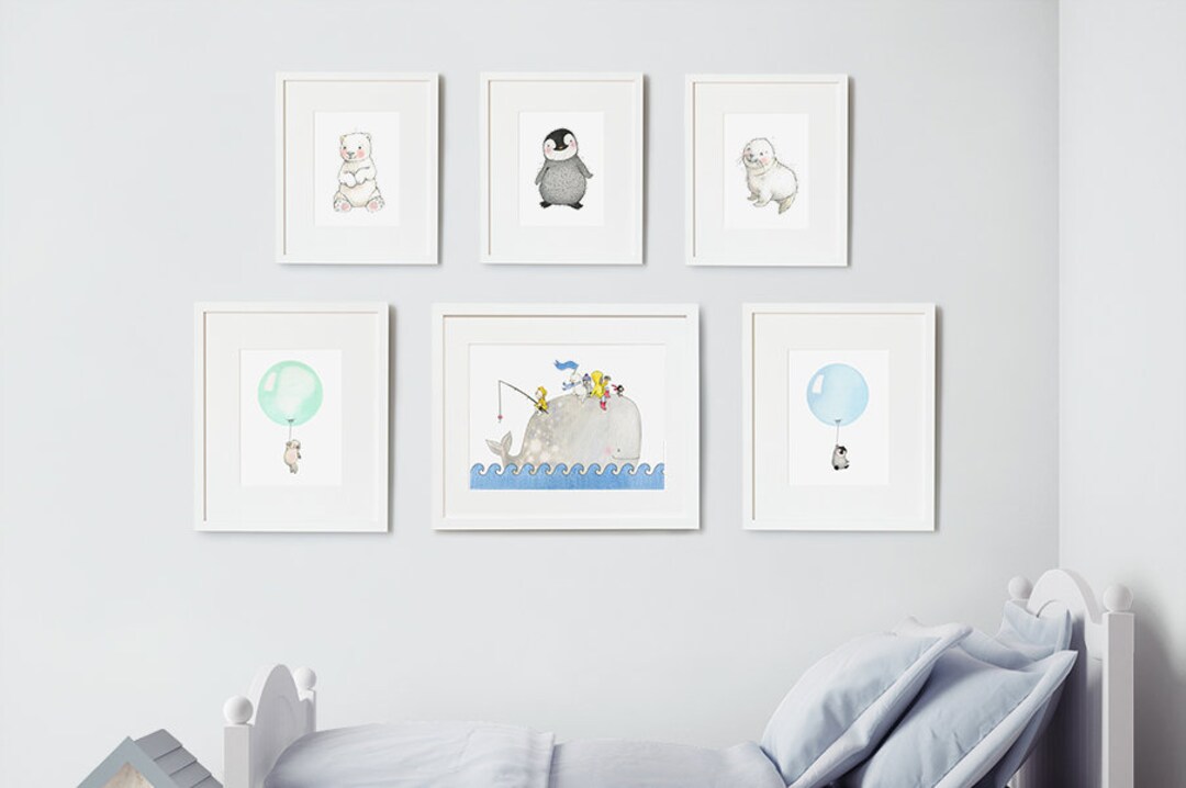 Set of 6 UNFRAMED Prints, Arctic Adventure Set, Nursery Art, Whale Art ...