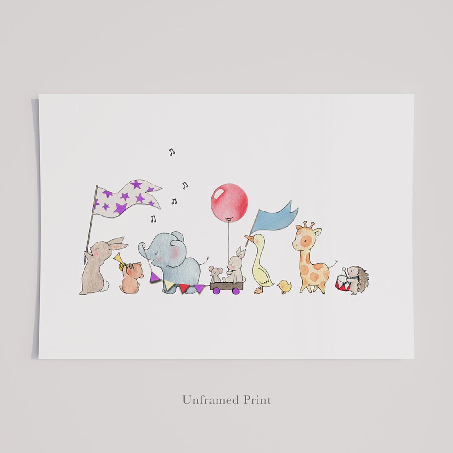 Animals on Parade, UNFRAMED Nursery Art Print Picture, Giclée Print ...