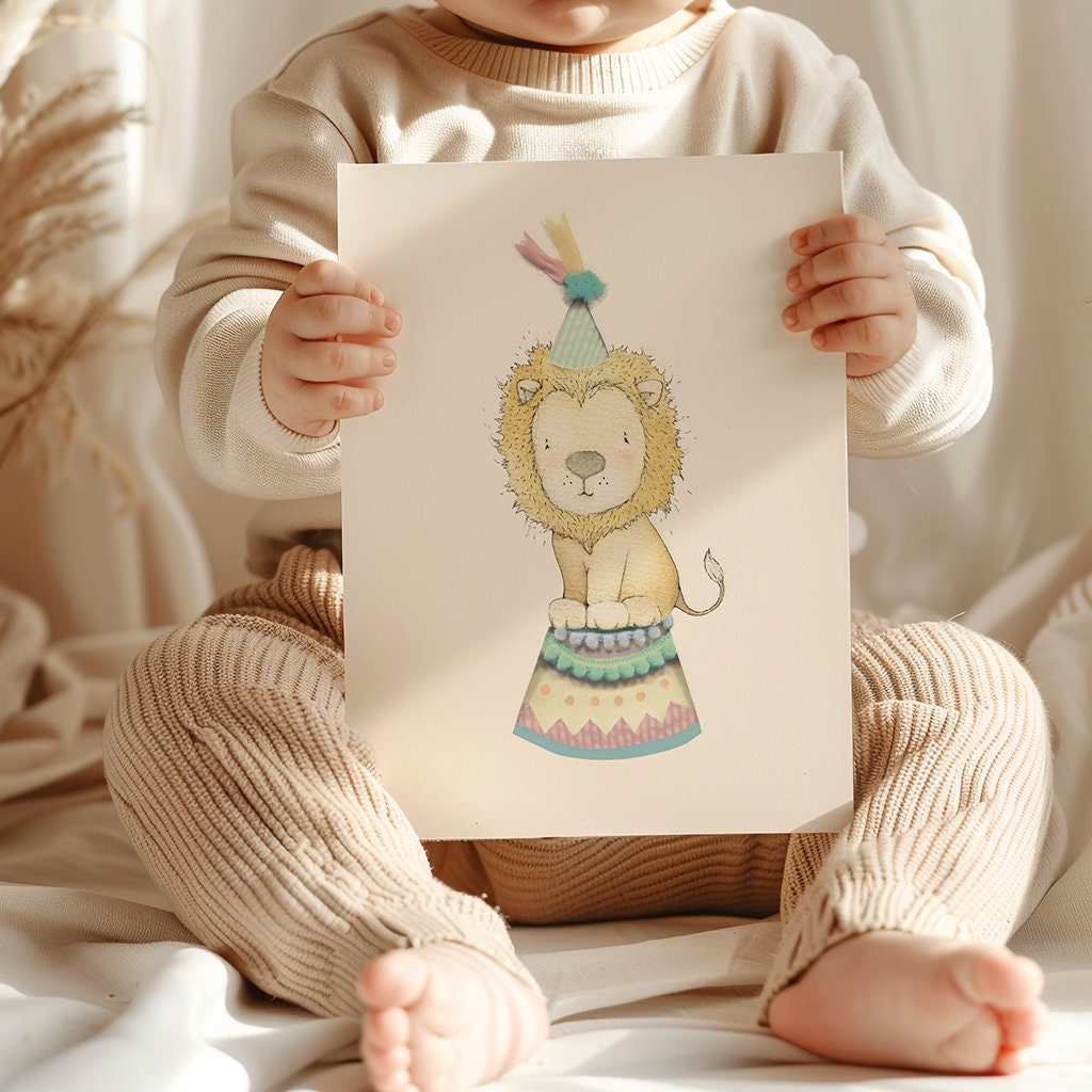Circus Lion, UNFRAMED Children's Art, Bright Color Print, Circus Theme ...