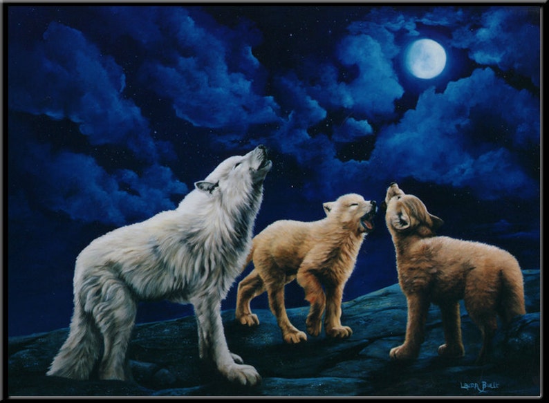 Wolf Howl 16" X 10" Wolves Howling at the Moon Print - Etsy