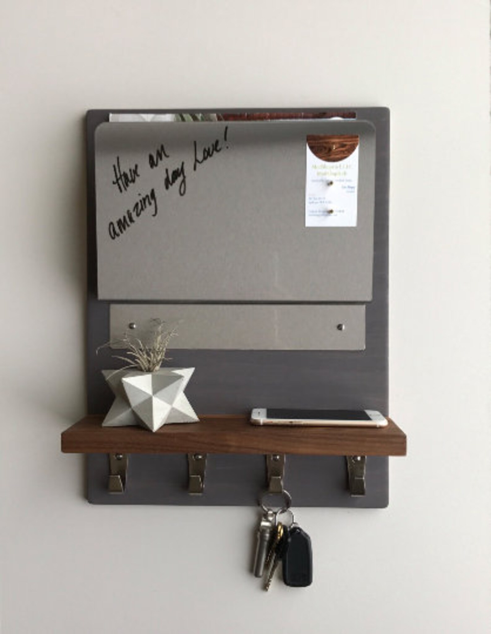 Mid Century Modern Command Center Entryway Organizer Dry Erase Magazine ...