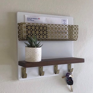 NEW WHITE Mid Century Modern Entryway Organizer, Brass Gold Magazine ...