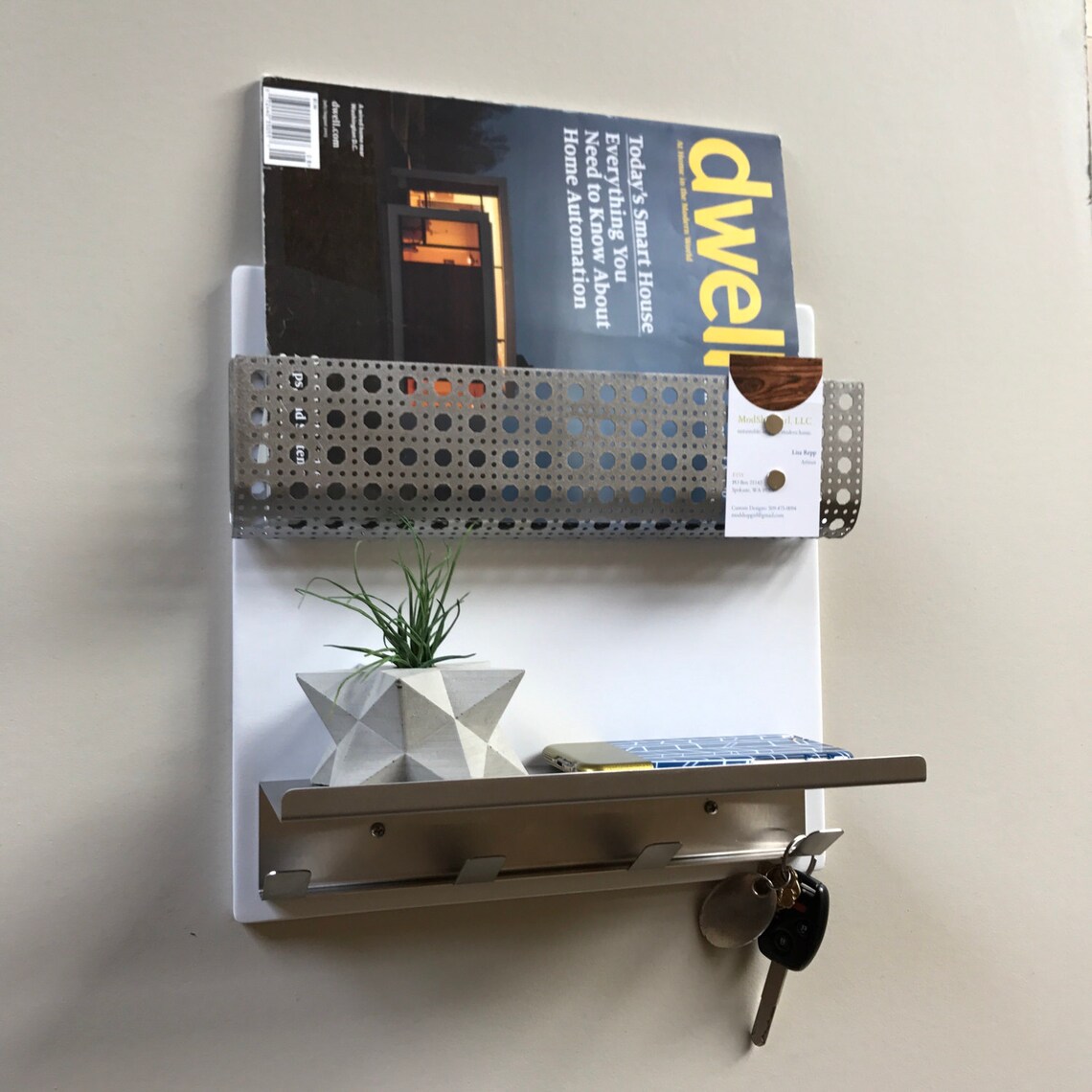 Entryway Organizer Command Center Mid Century Magazine Rack Mail Holder ...