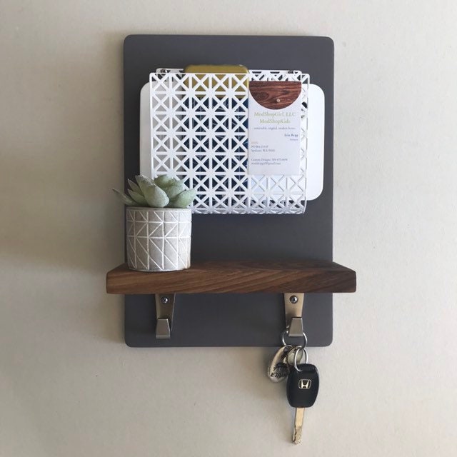 Mid century modern wall mount magazine rack iPad tablet | Etsy