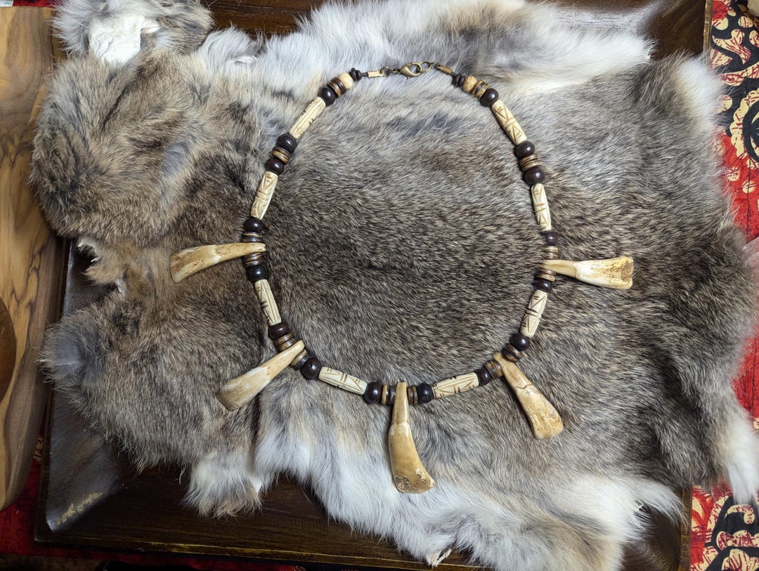Real Buffalo Teeth Bone Leather Necklace Collar Tribal Rendezvous ...
