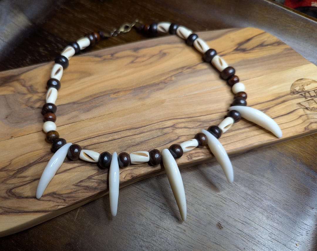 Ethnic Tribal Tiki Fang Necklace Graduated Wolf Coyote Resin Replica ...