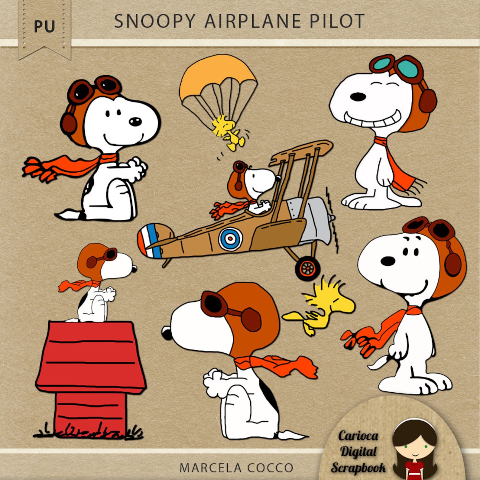 Snoopy Airplane Pilot Digital Scrapbook Kit | Etsy