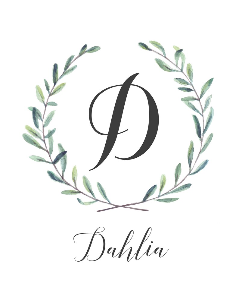 Custom Letter Monogram Olive Branch Digital Printable | Etsy