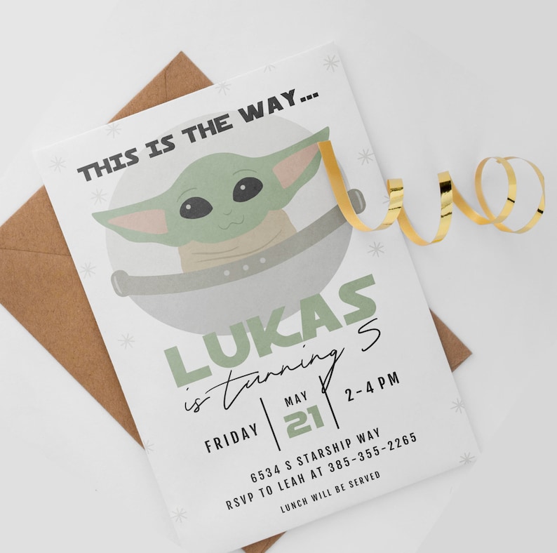 Baby Yoda Grogu Invitation Download Yoda Mandalorian - Etsy Australia