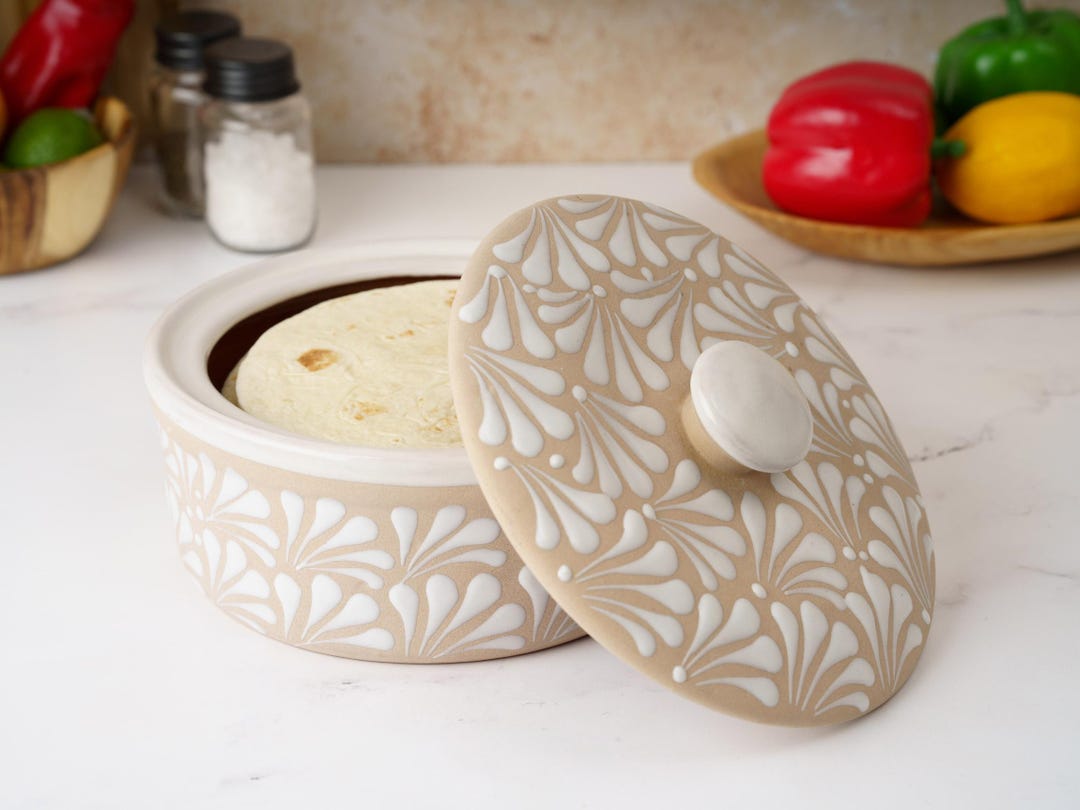 Ceramic Tortilla Warmer Engobe Talavera Handmade Mexican Pottery ...