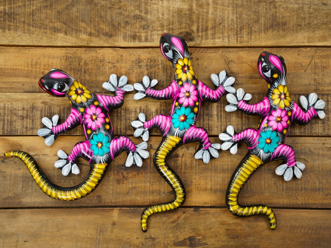 Geckos SET OF 3 Mexican Handmade Talavera Ceramic Garden Yard Wall Art ...