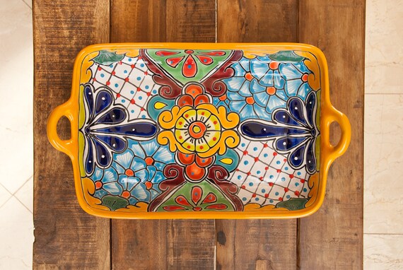 Talavera Pottery Hand Painted Ceramic Large Rectangle Serving | Etsy