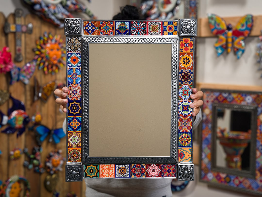 Talavera Wall Mirror Authentic Mexican Tiles Antique Look Colorful Trim ...