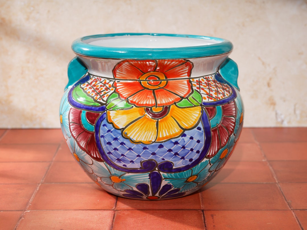 Mexican Classic Flower Pot Floral Mexican Pottery Talavera Planter ...
