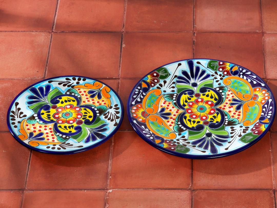 2 Plate Set Mexican Talavera Pottery Appetizer Dinner Plate Decorative ...