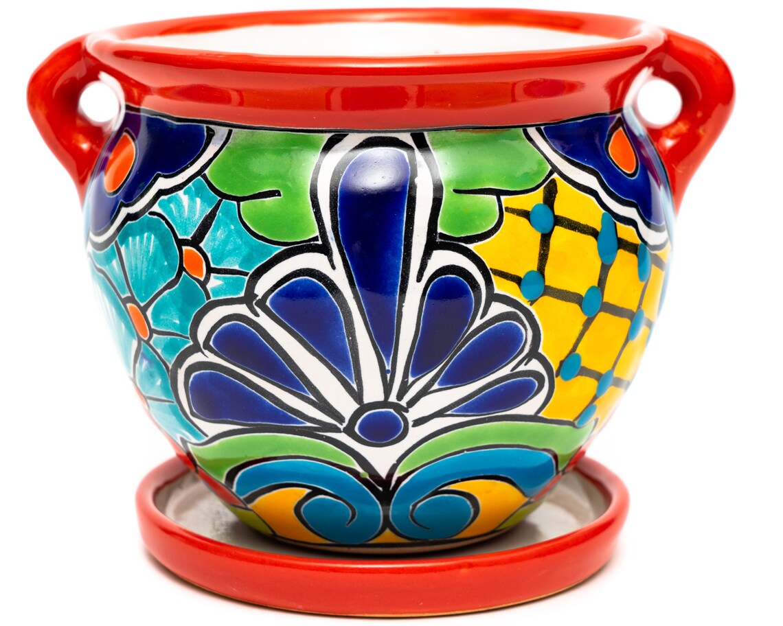 Talavera Mexican Ceramic Pottery Flower Pot Planter Drip Dish | Etsy