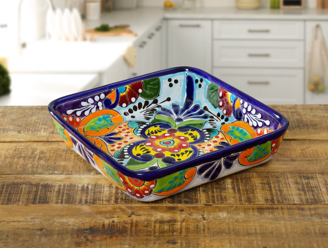Talavera Square Ceramic Baking Dish Bowl Plate Handmade Mexican Pottery ...