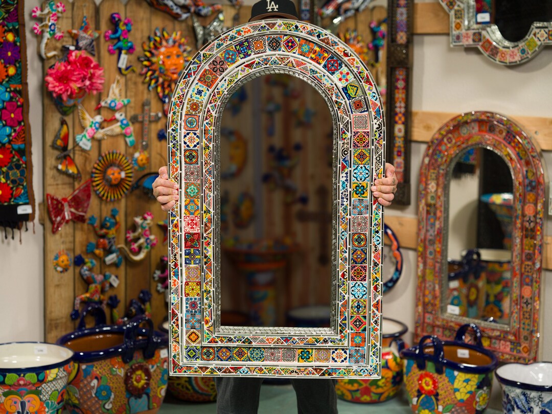 Mirror Mexican Talavera Tiles Mosaic Arch Mirror Antique Look - Etsy