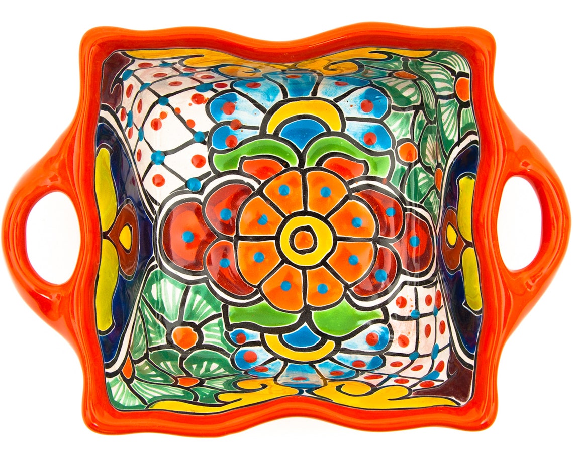 Talavera Pottery Hand Painted Ceramic Scalloped Serving Bowl - Etsy
