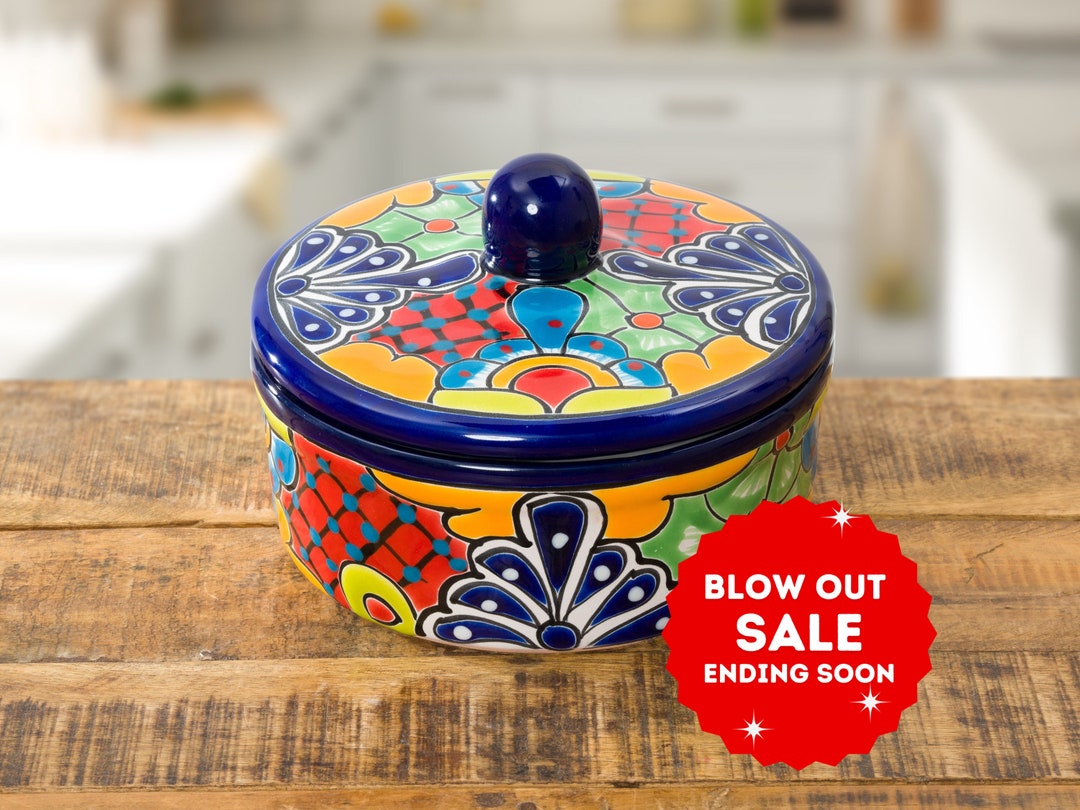 Ceramic Tortilla Warmer, Cobalt, Talavera Handmade Mexican Pottery ...
