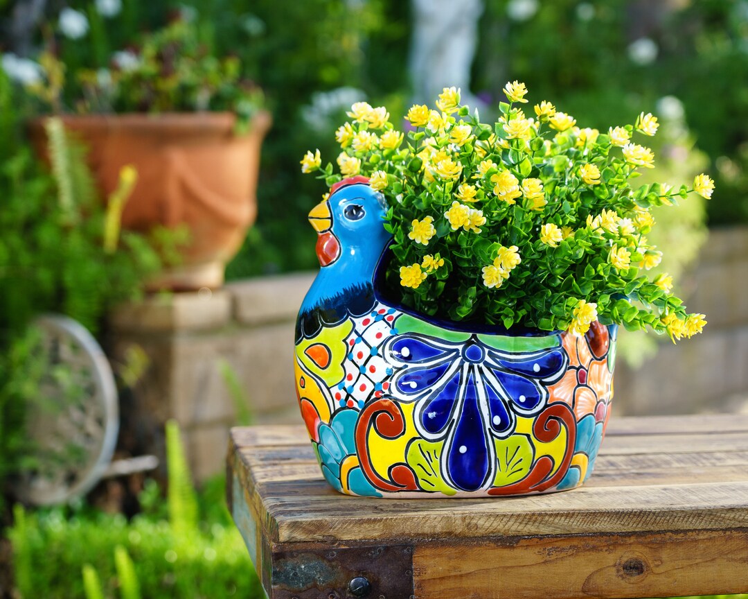 Talavera Mexican Ceramic Hen Chicken Flower Pot Planter - Etsy