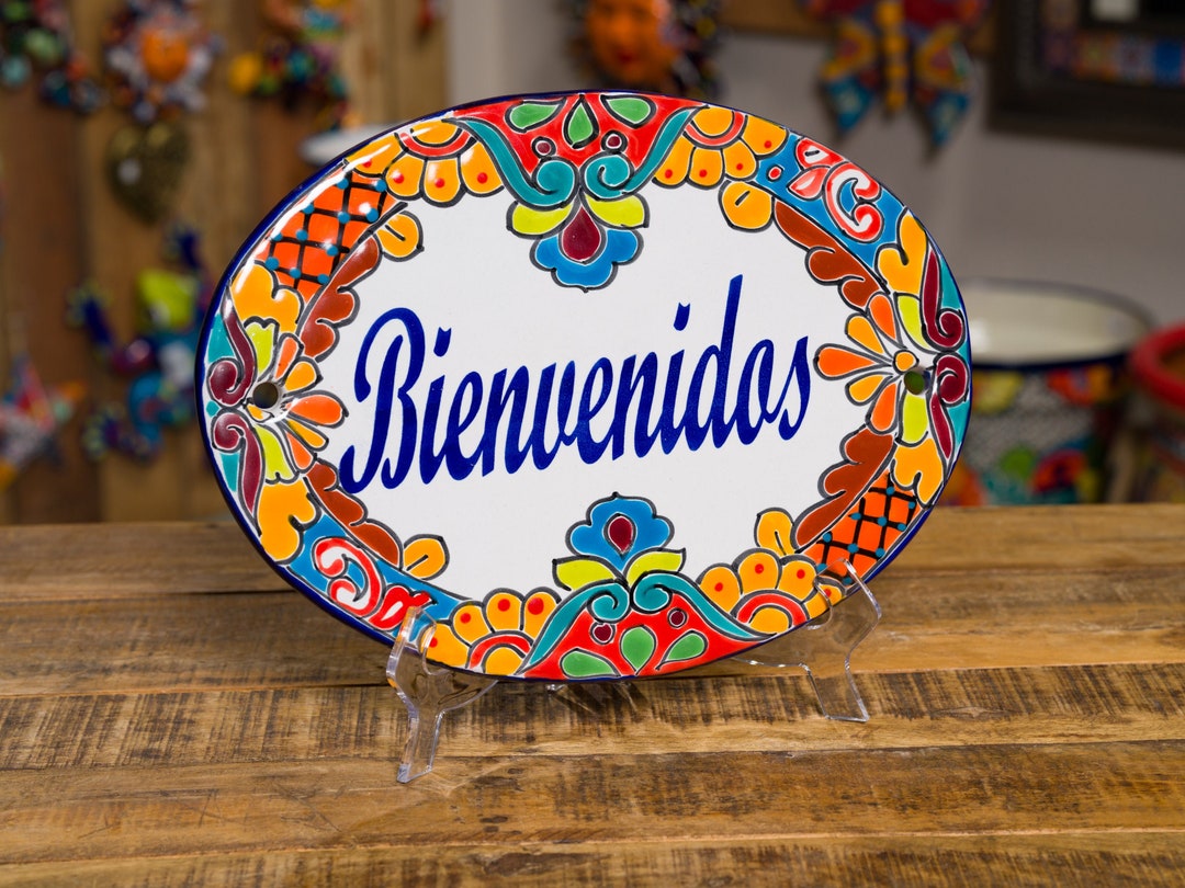Traditional Mexican Talavera Bienvenidos Ceramic Welcome Oval Sign ...