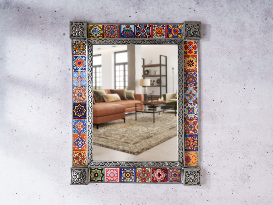 Talavera Wall Mirror Authentic Mexican Tiles Antique Look Colorful Trim ...