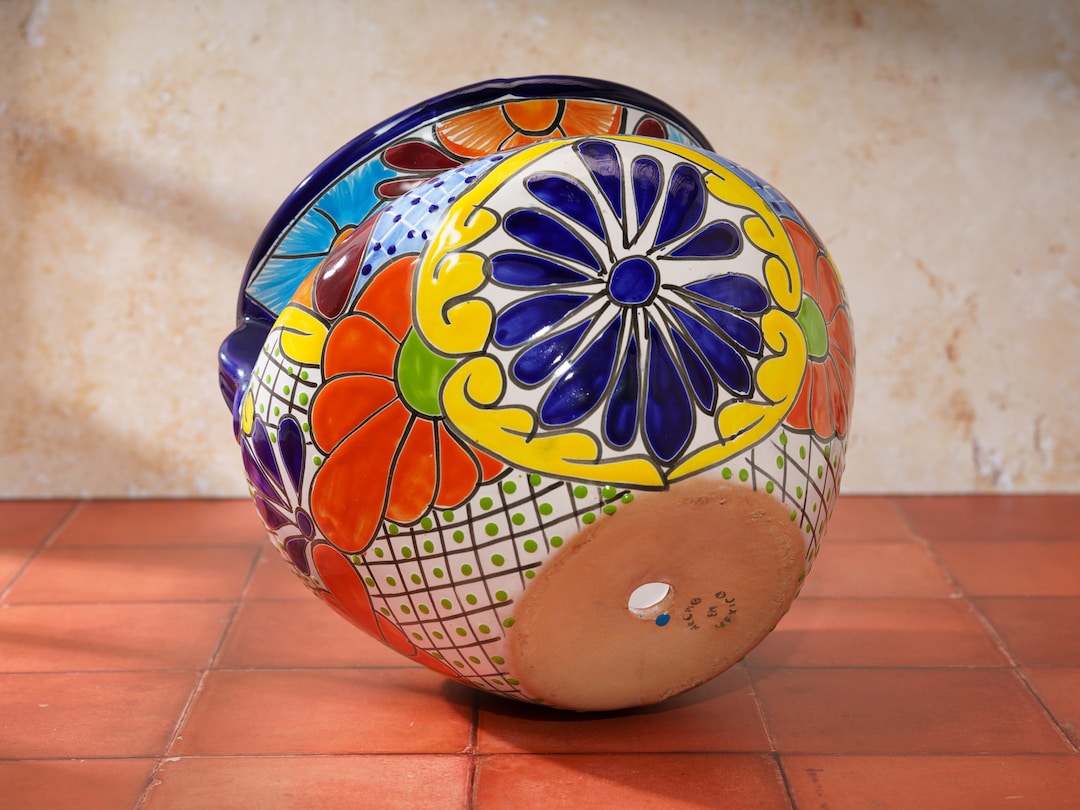 RARE COLORS Mexican Ceramic Talavera Pottery Turquoise Teal Flower Pot ...