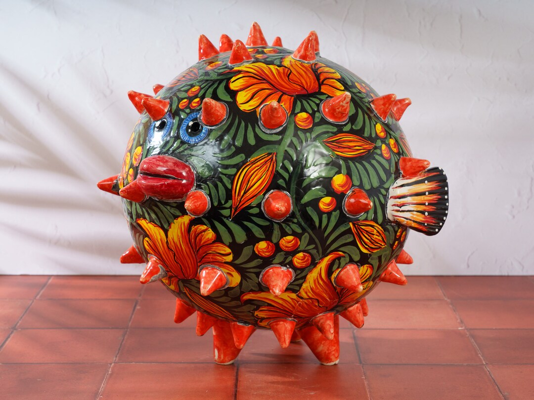 Mexican Talavera Pottery Pufferfish Ceramic Handmade Statue Blowfish ...