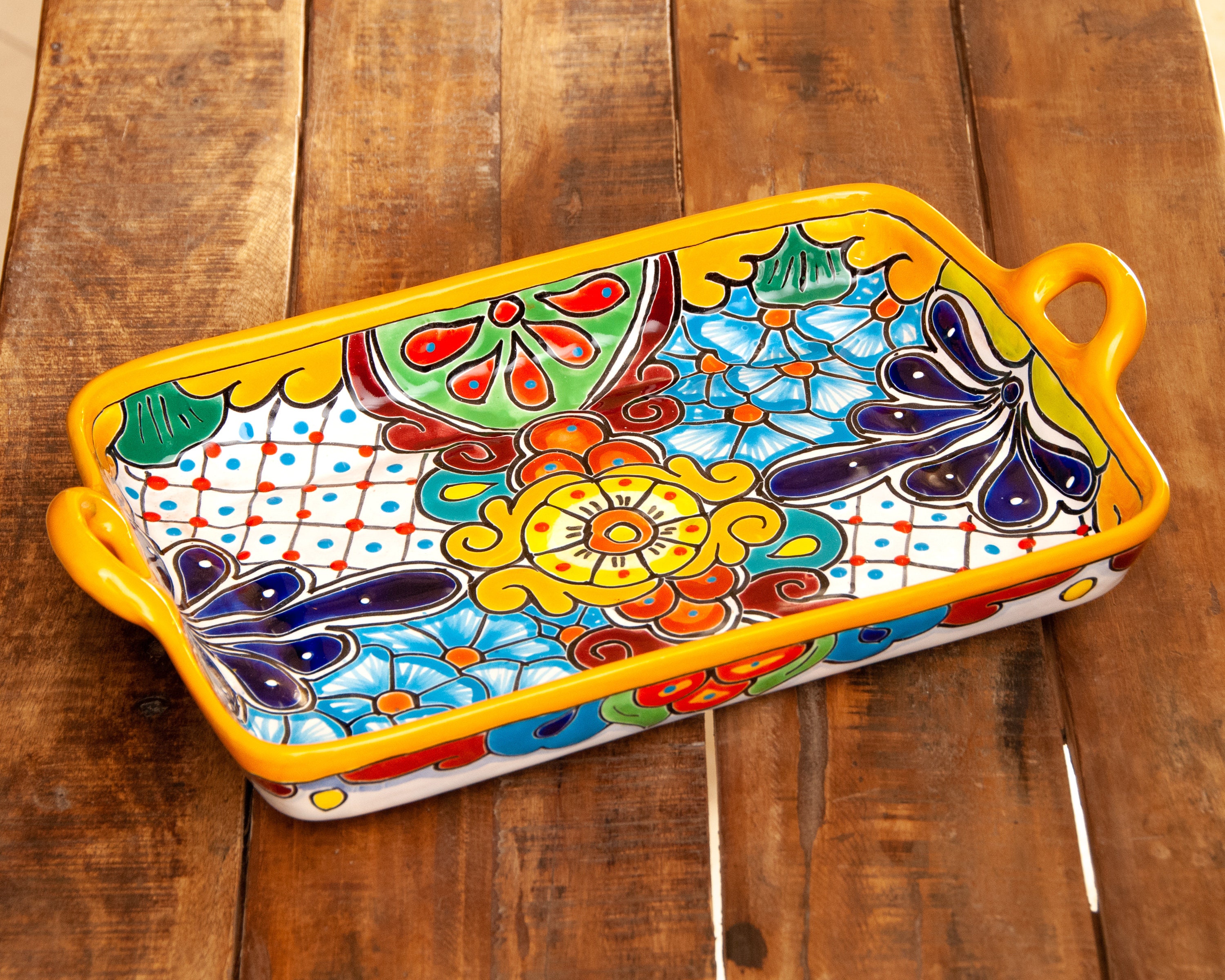 Talavera Pottery Hand Painted Ceramic Large Rectangle Serving | Etsy