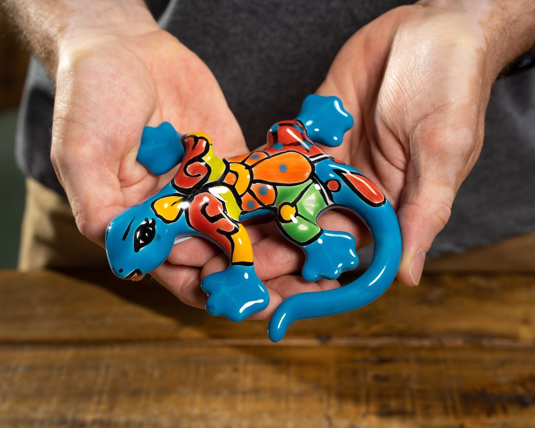Mini Ceramic Gecko, Turquoise, Talavera Mexican Handmade Pottery, Wall ...