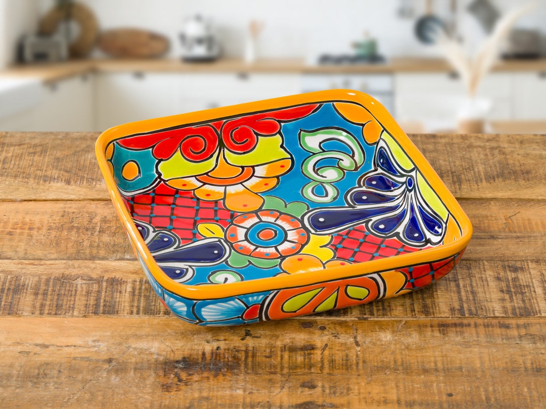 9 Square Ceramic Baking Dish Yellow Talavera Handmade - Etsy