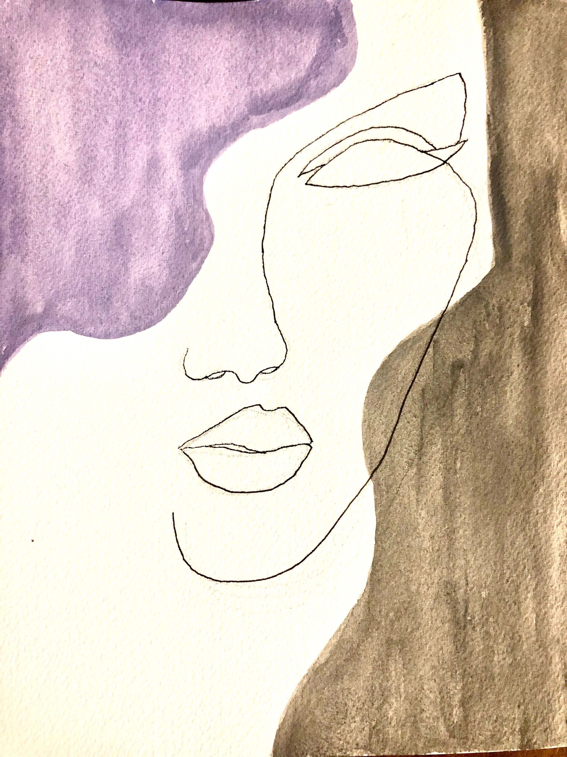 Trio of abstract face and geometric shapes line art watercolor | Etsy