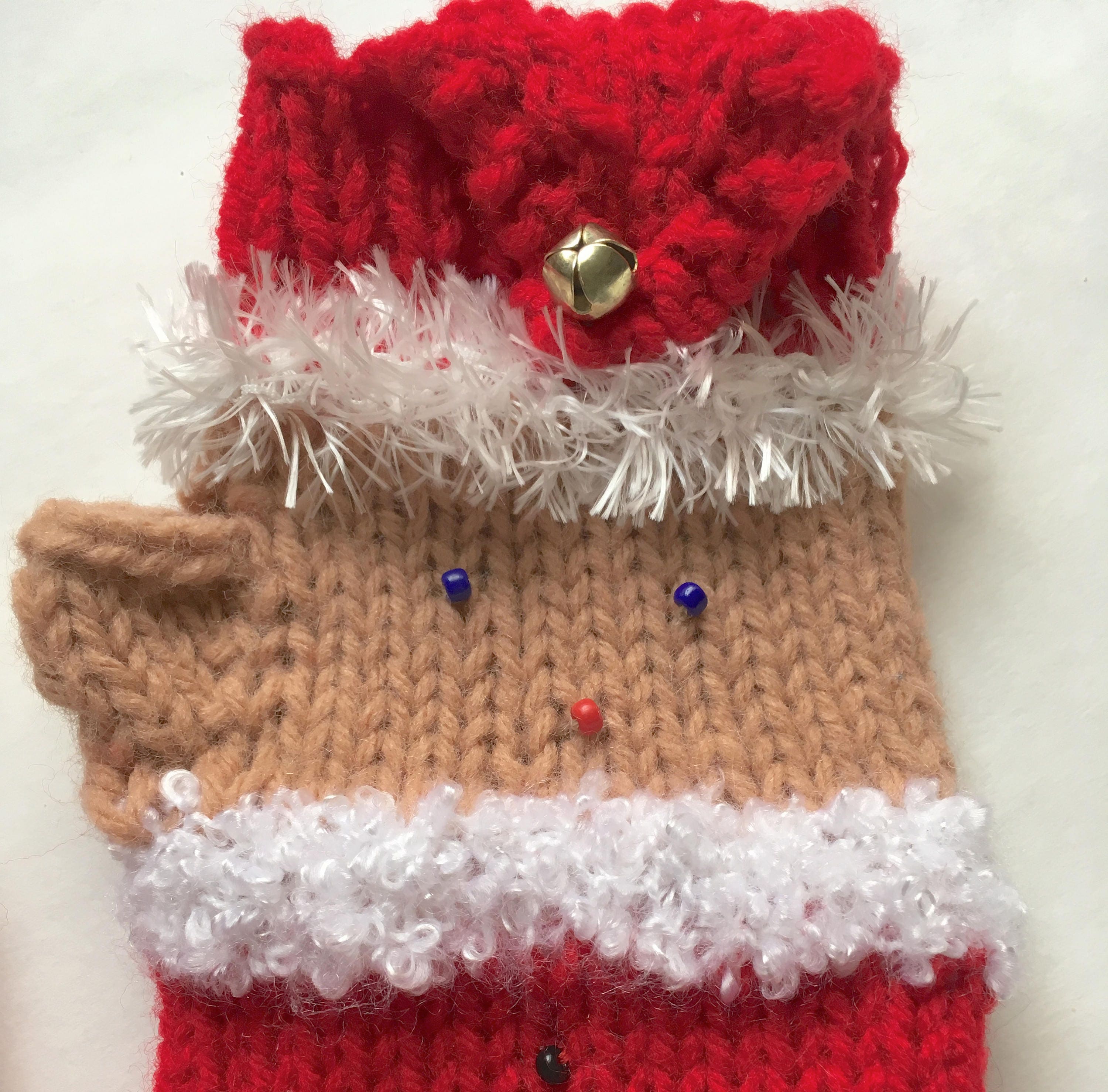 Santa Fingerless Gloves, Hand Knit Gloves, Women's Fingerless Mitts ...