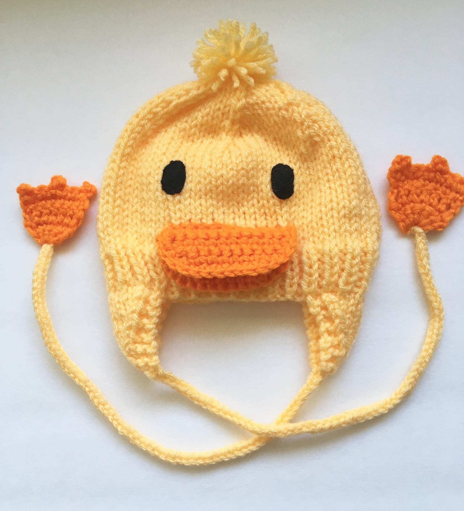 Yellow Duck Hat Infant Cap Hat With Ties Babyknit Hat | Etsy