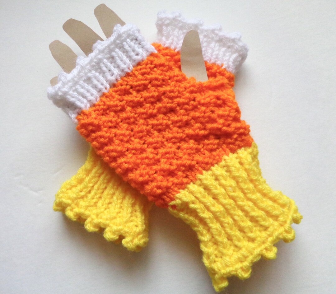 Candy Corn Gloves, Knit Fingerless Gloves, Wrist Warmers, Texting Mitts ...