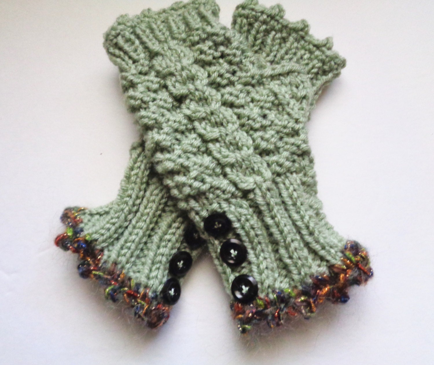 Green Fingerless Mittens Green Cable Gloves Wrist Warmers | Etsy