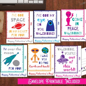 Kids Valentine Cards Aliens Outer Space Valentines for Boys Valentines ...
